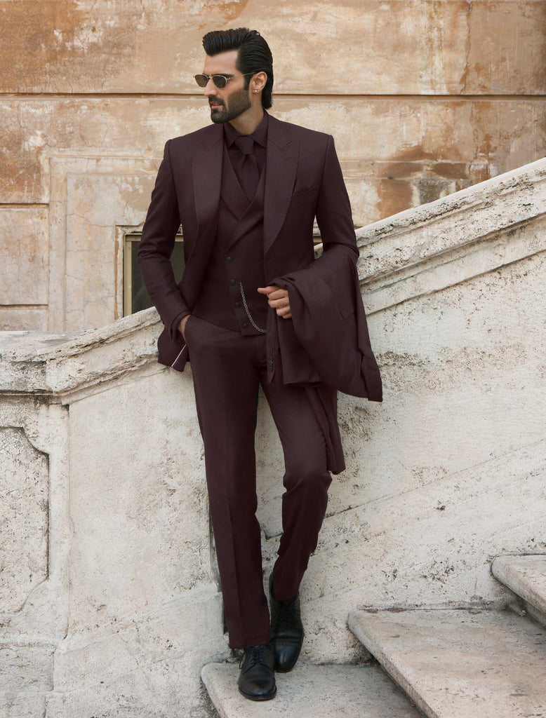 MAROON THREE PIECE SUIT – Ismail Farid Pakistan