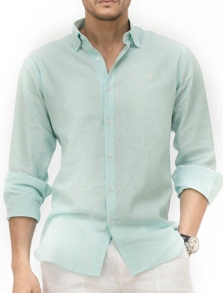 SUMMER TURQUOISE LINEN SHIRT – Ismail Farid Pakistan