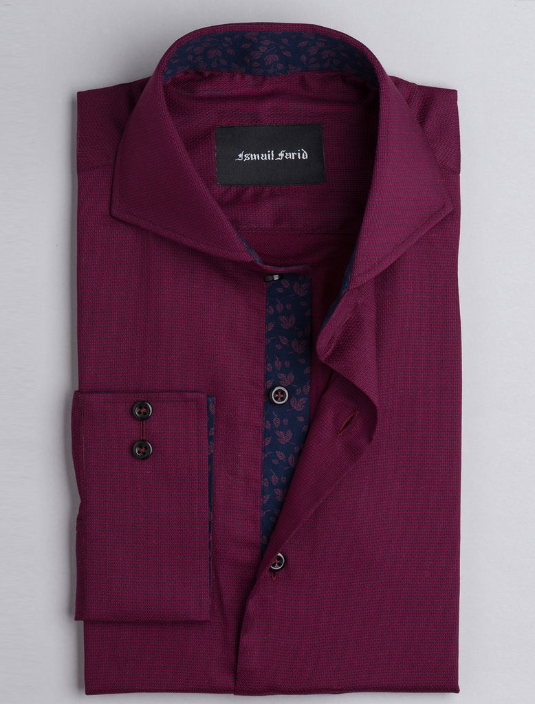 MAROON SPREAD COLLAR- FLORAL DETAILED SHIRT – Ismail Farid Pakistan