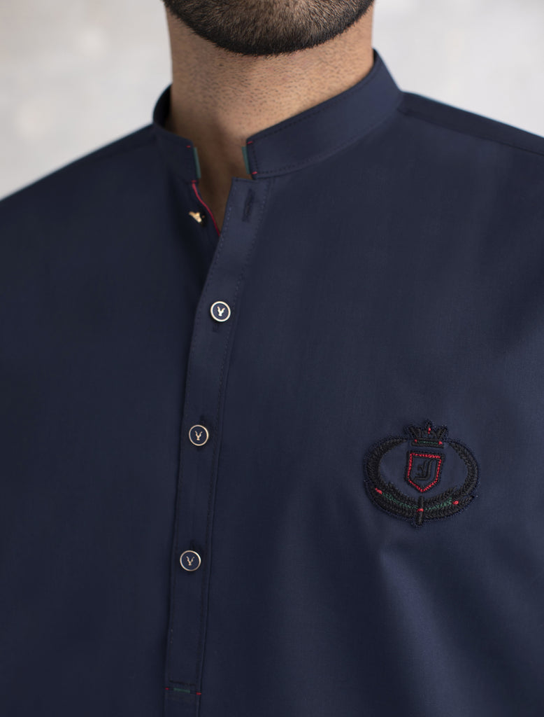 NAVY LOGO EMBELLISHED KURTA PAJAMA – Ismail Farid Pakistan