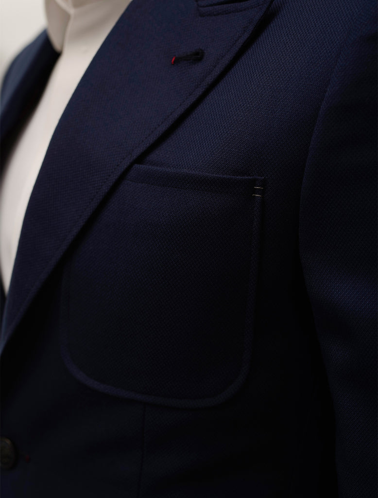BLUE JACKET WITH TWO BUTTONS POINTED LAPEL PATCH POCKET – Ismail Farid ...