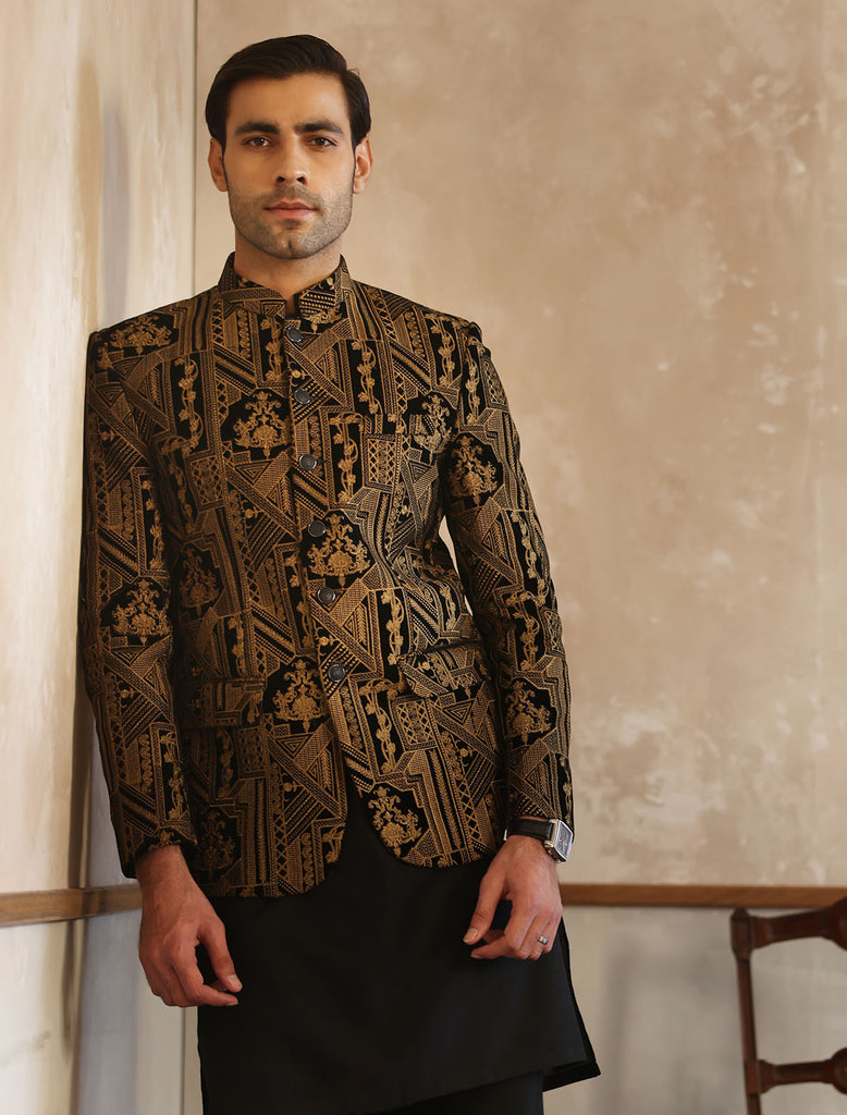 GOLDEN VELVET HEAVY EMBROIDERED PRINCE COAT – Ismail Farid
