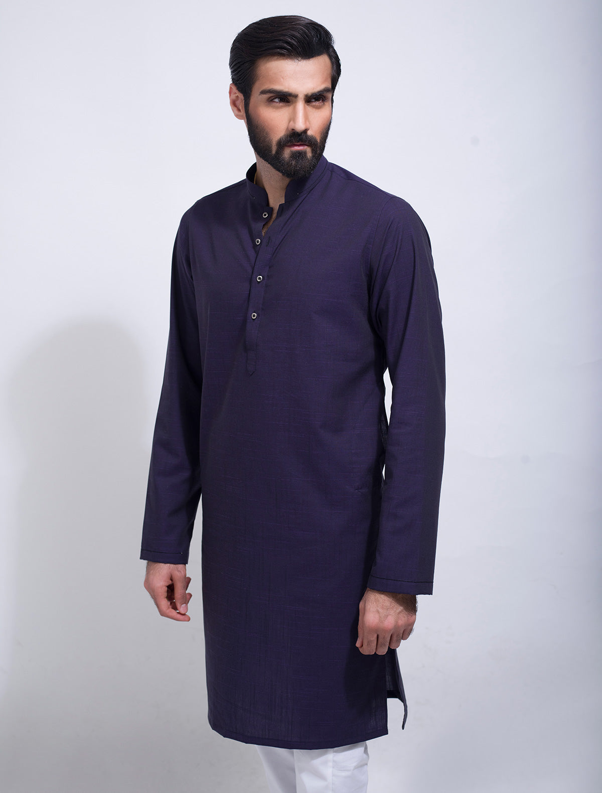 DEEP PURPLE TEXTURED FABRIC KURTA – Ismail Farid Pakistan