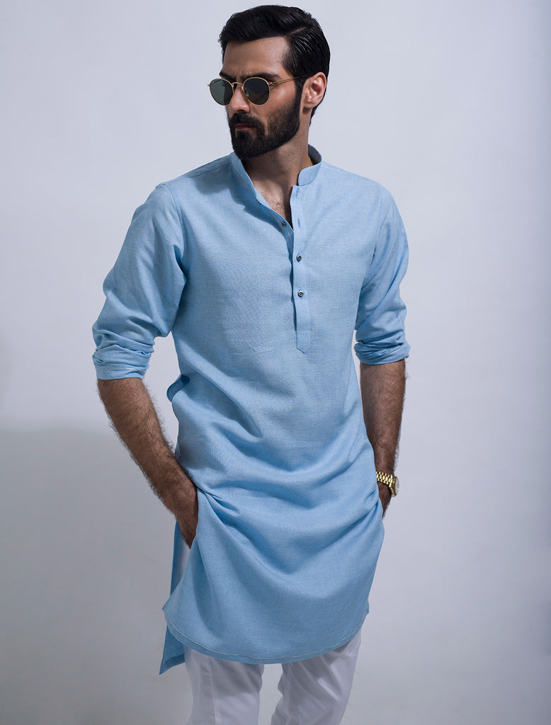 LIGHT BLUE TEXTURED KURTA – Ismail Farid Pakistan