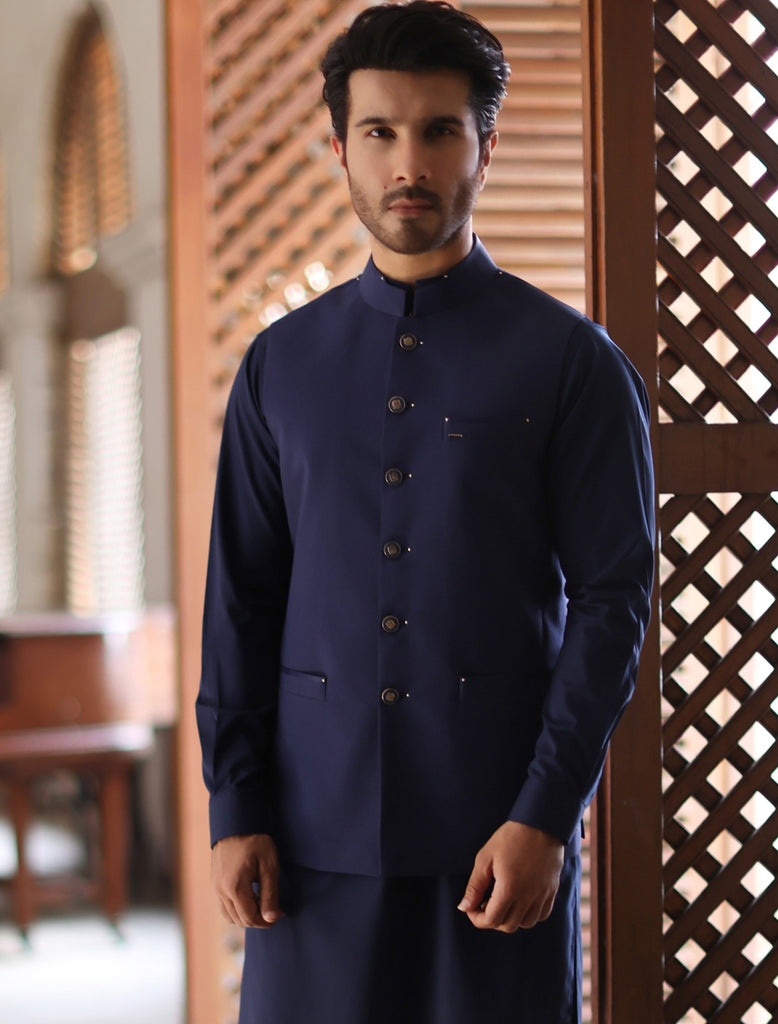 BLUE ISMAIL FARID SIGNATURE WAISTCOAT – Ismail Farid Pakistan