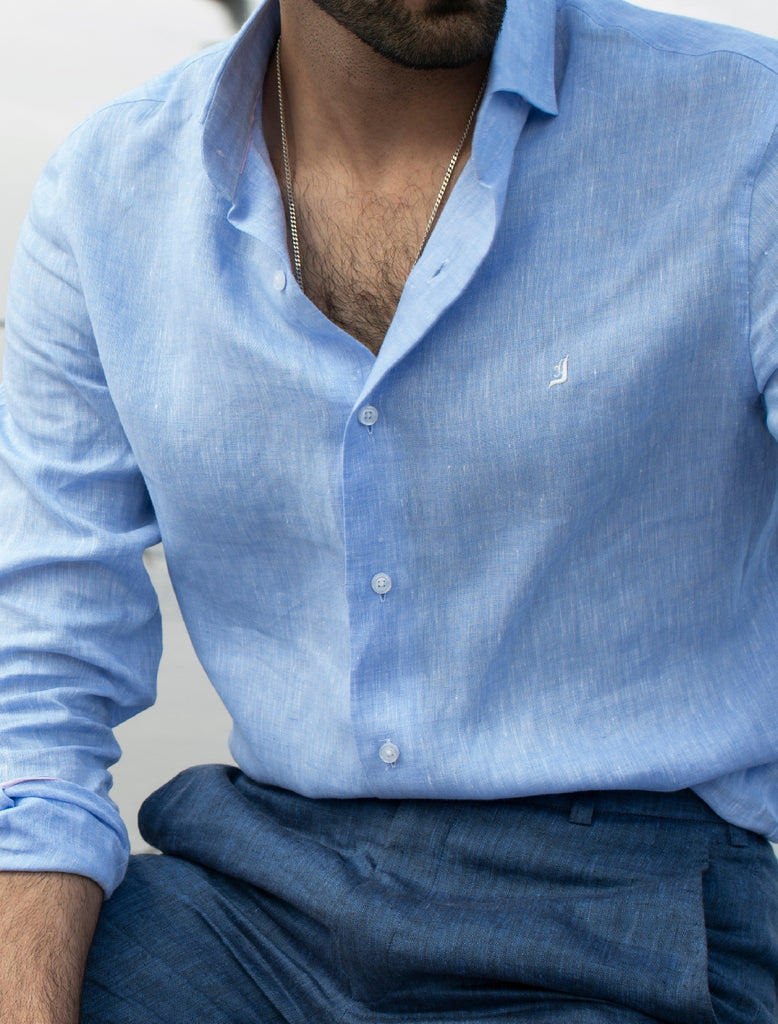 SKY BLUE LINEN SHIRT – Ismail Farid Pakistan